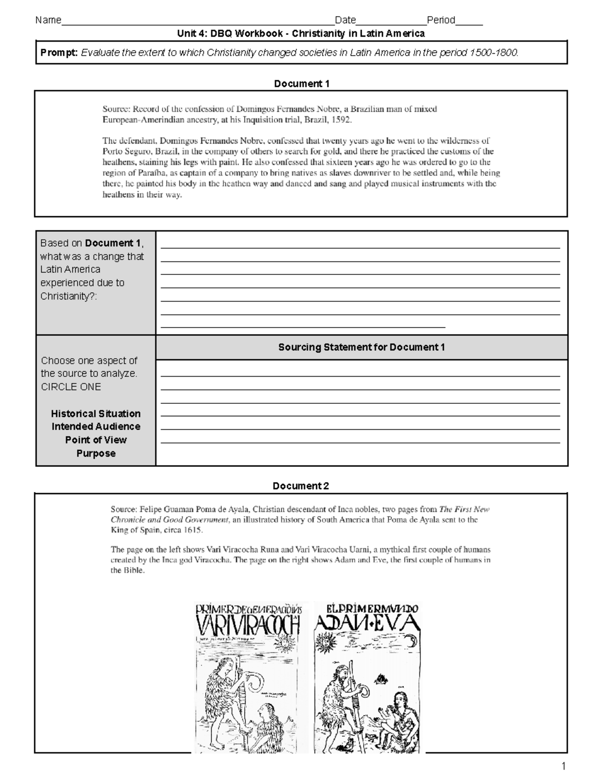 Unit 4 DBQ Packet: The Impact of Christianity on Latin America (1500 ...