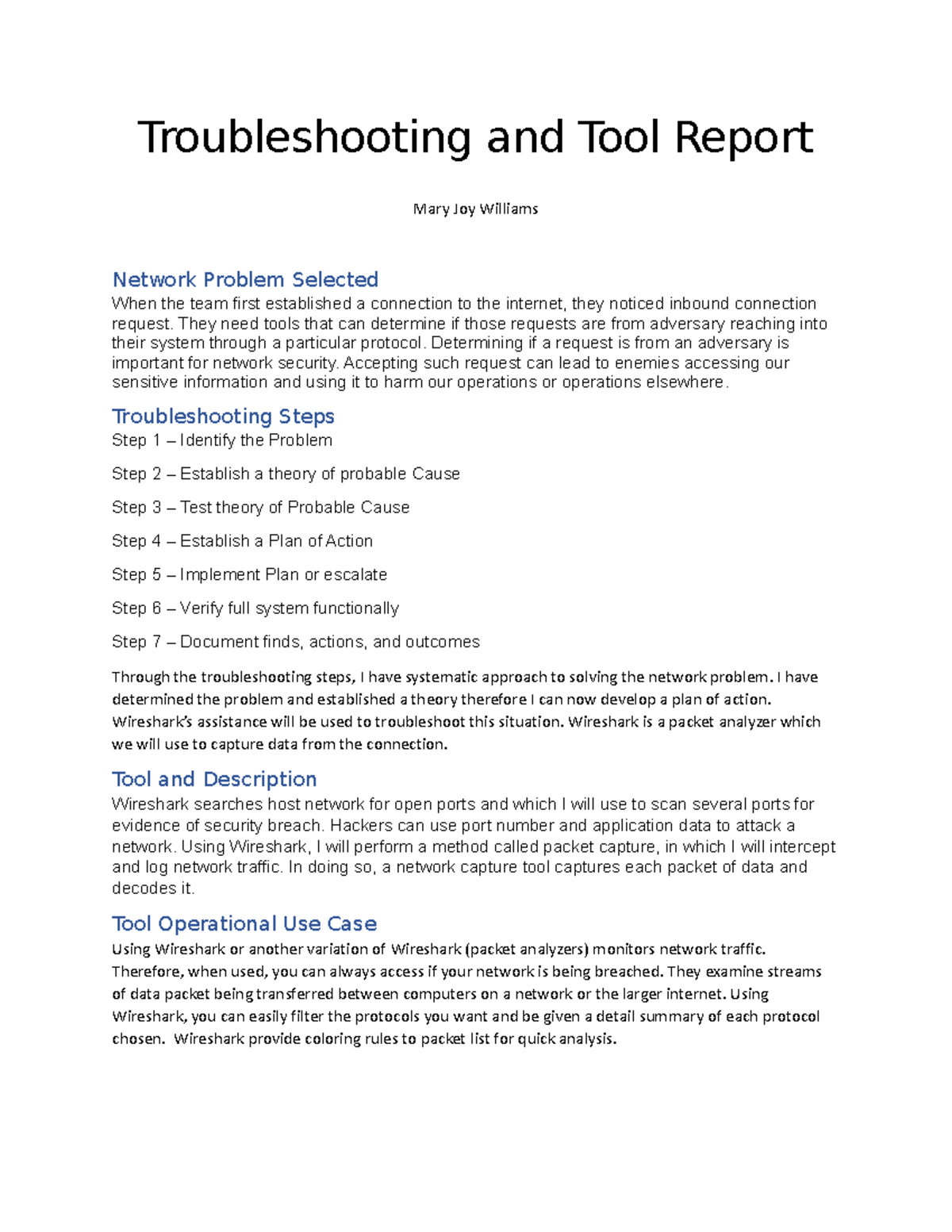 Network Troubleshooting & Tool Report Template using Wireshark - Studocu