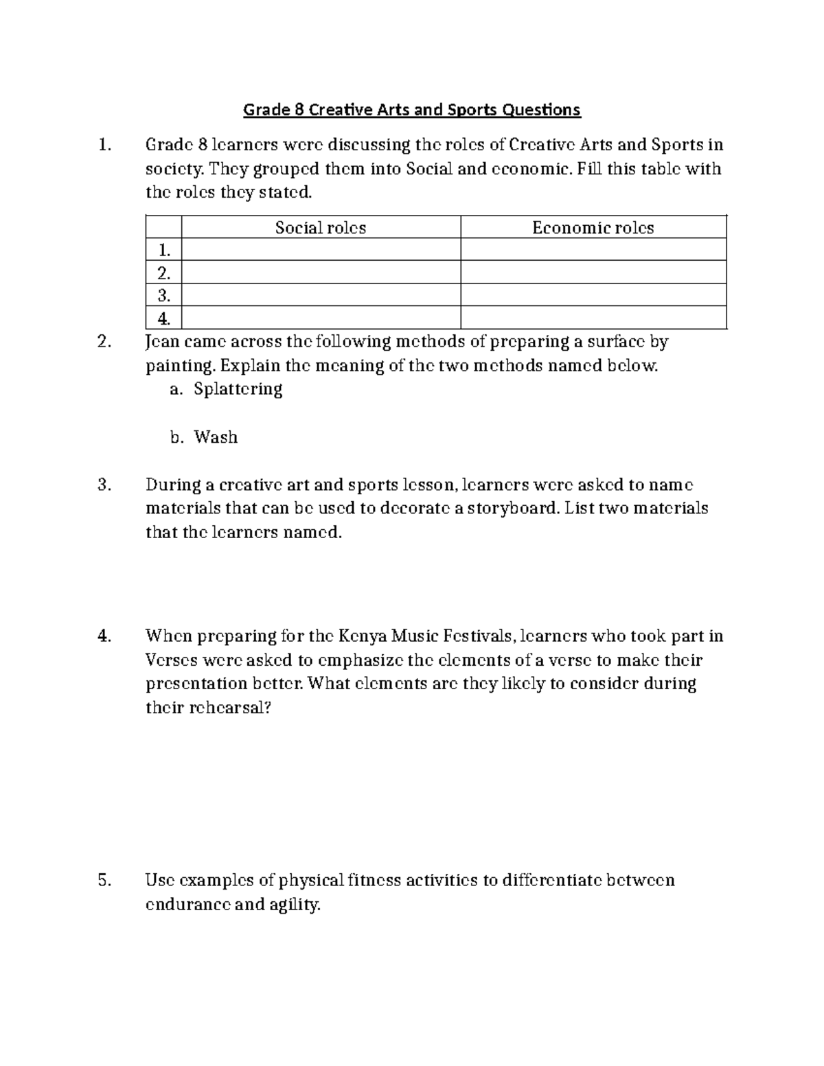 Grade 8 CAS - Creative Arts and Sports Study Notes - Studocu