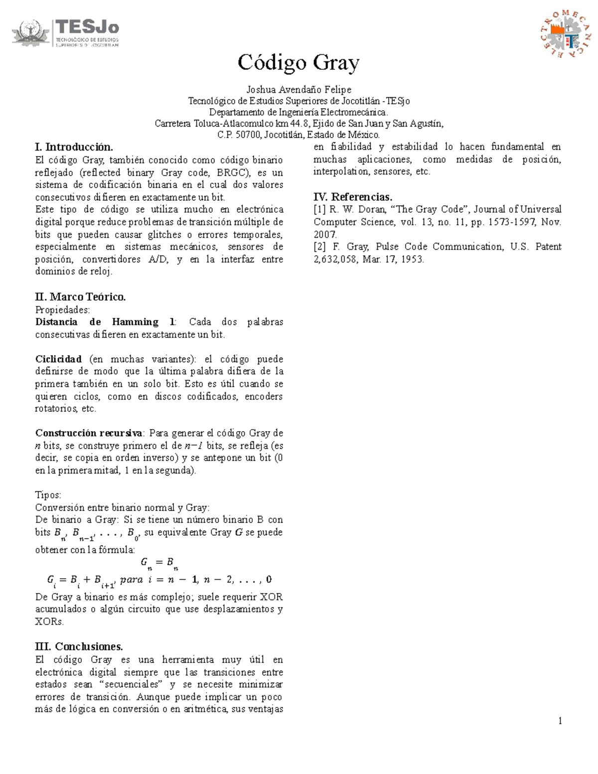 Investigación sobre el Código Gray en Electrónica Digital - Studocu
