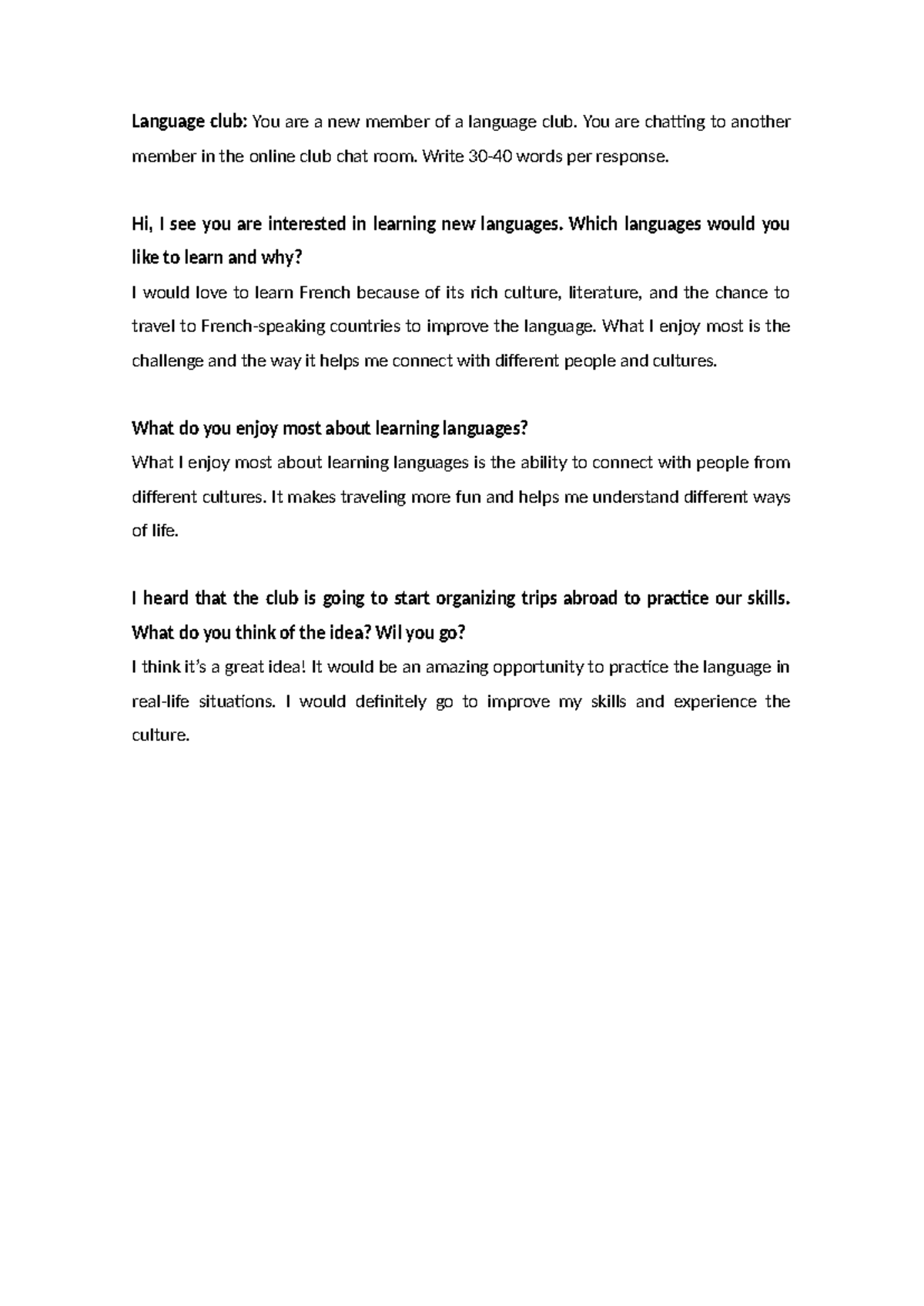 Language Club Chat Responses: Part 3 - Xènia - Studocu