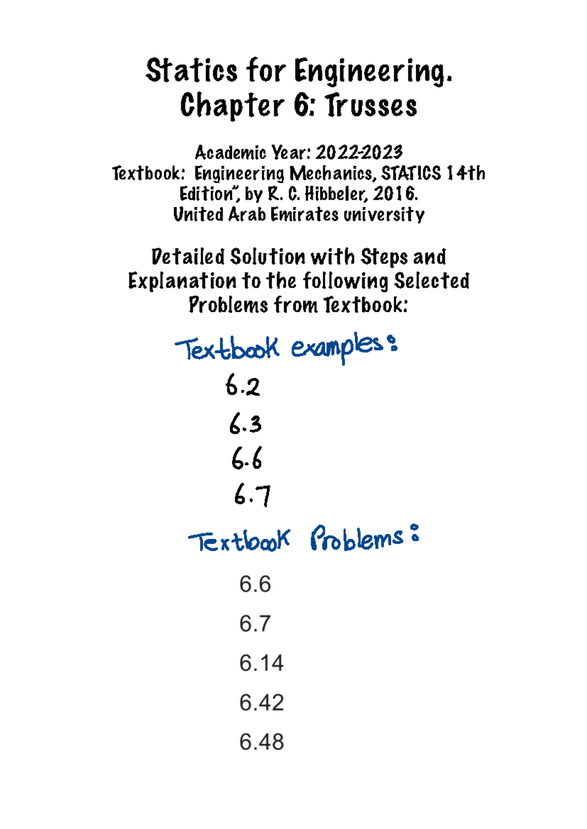 CIVL 240 - Engineering Mechanics Statics: Chapter 6 Trusses Solutions ...