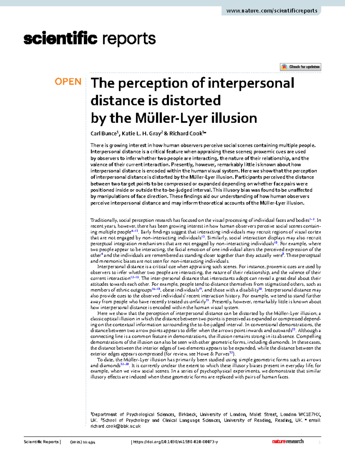 Bunce et al. 2021 - The Illusion of Interpersonal Distance Perception ...
