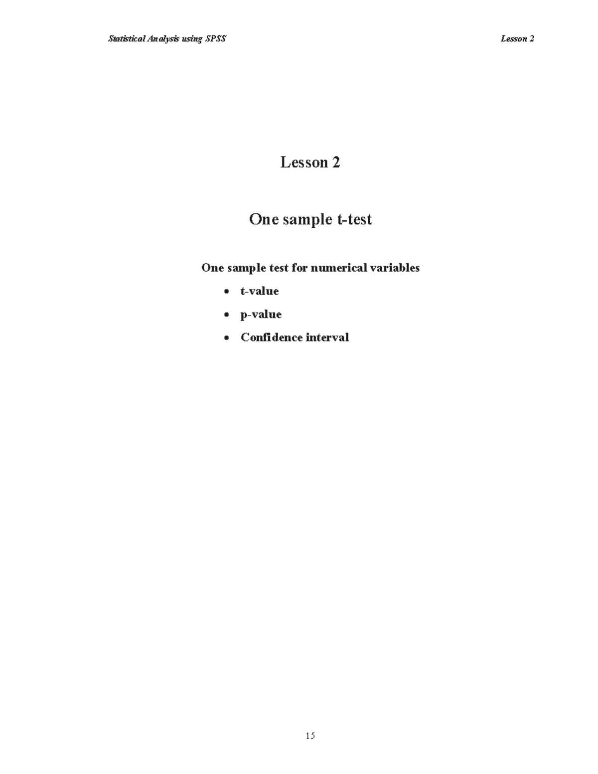Statistical Analysis using SPSS: Lesson 2 - One Sample T-Test - Studocu
