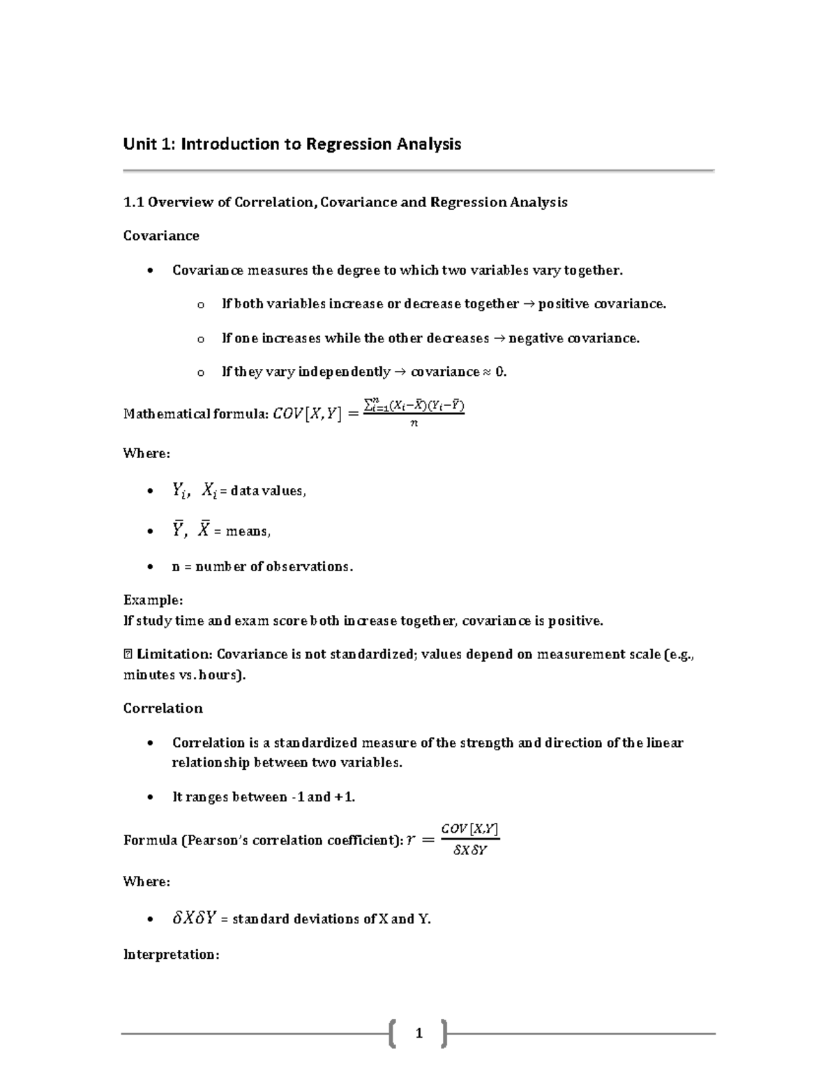CH-1: Key Concepts in Regression Analysis and Correlation - Studocu
