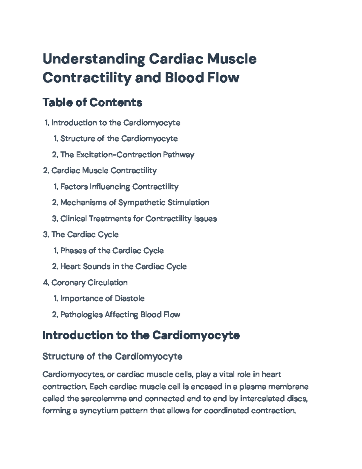 Cardiac Physiology: Understanding Muscle Contractility & Blood Flow ...