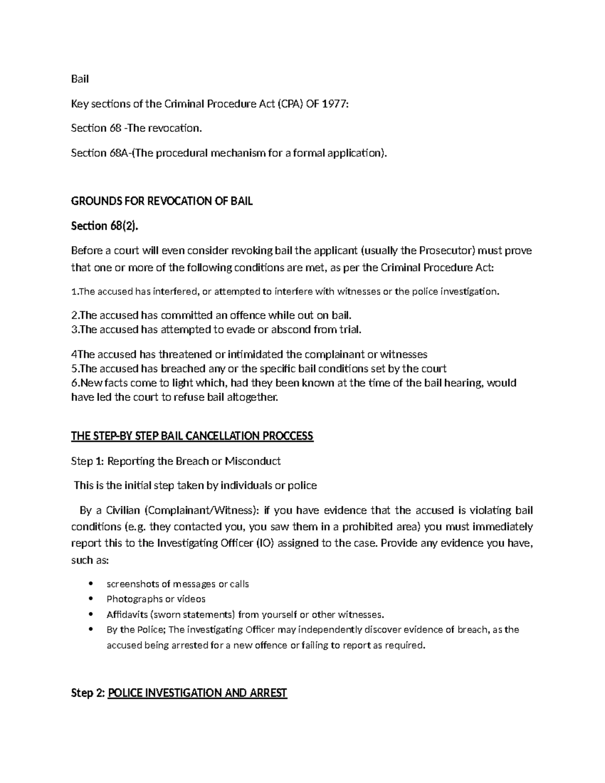 Bail Revocation Procedures Under CPA 1977: Key Sections & Steps - Studocu