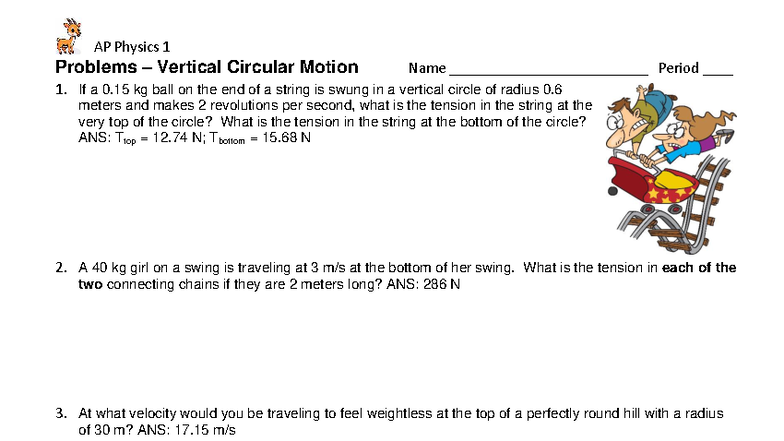 AP Physics 1: 26 Problems on Vertical Circular Motion - Studocu