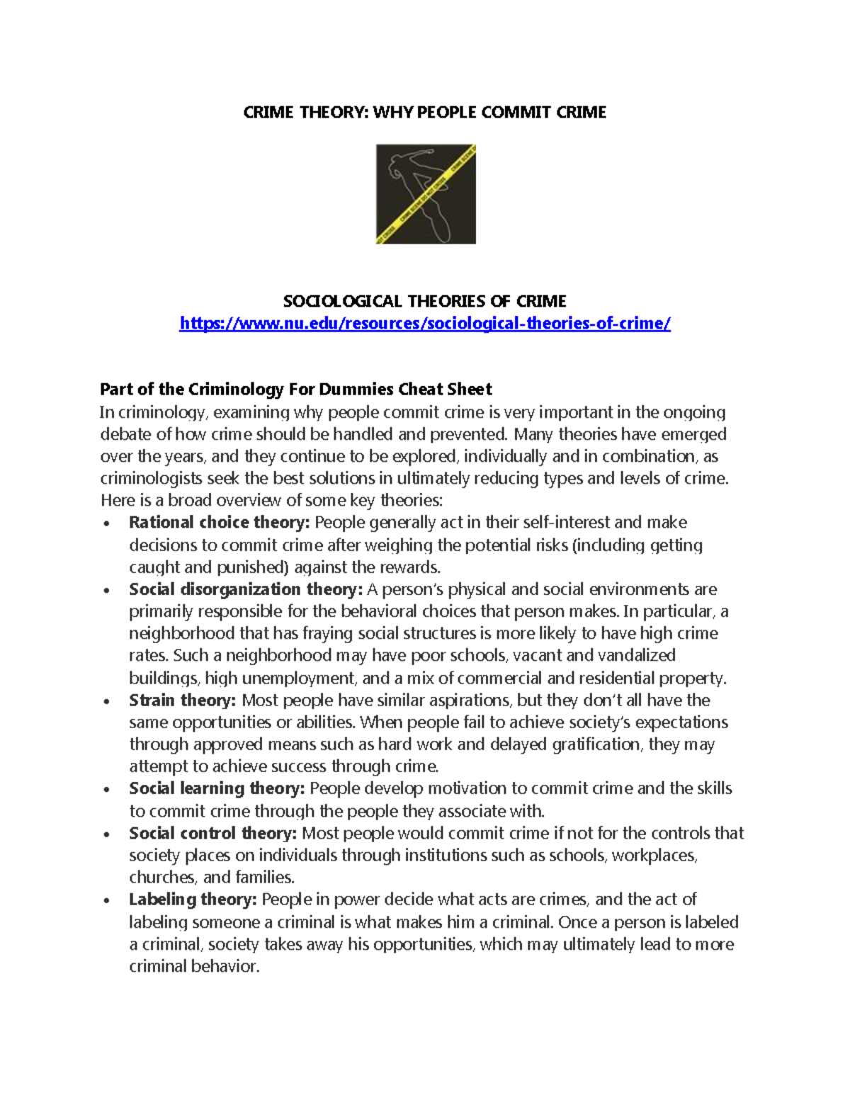 CRIM 101: Week 2 - Overview of Sociological Crime Theories - Studocu