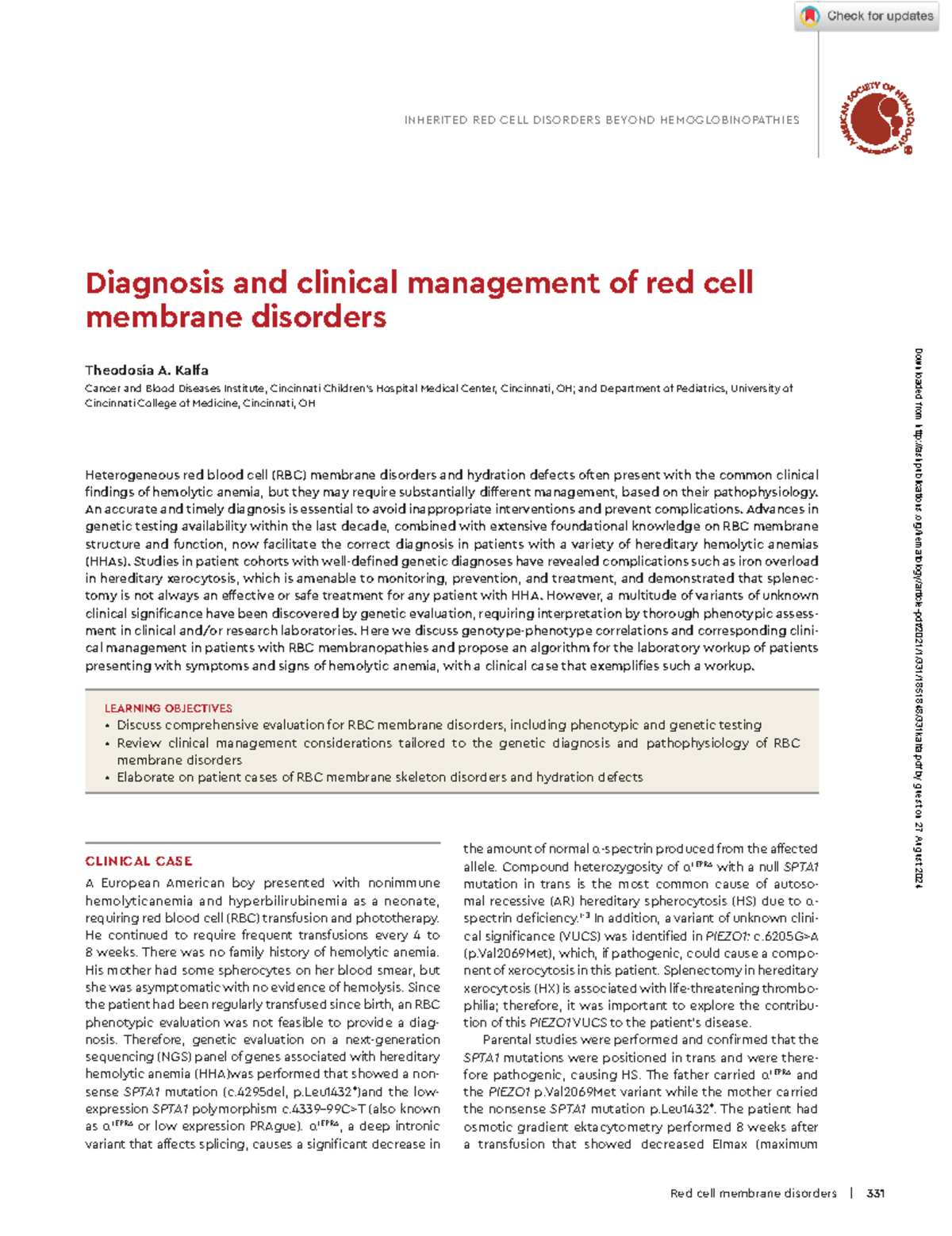 Diagnosis and clinical management of red cell - Red cell membrane ...