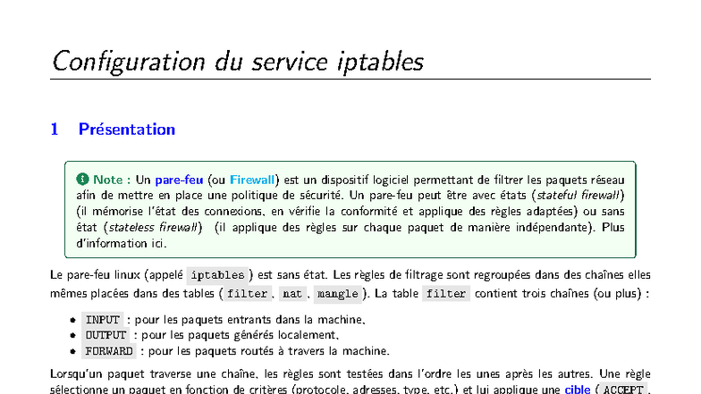 TP iptables - Configuration et Exercices sur le Service iptables - Studocu