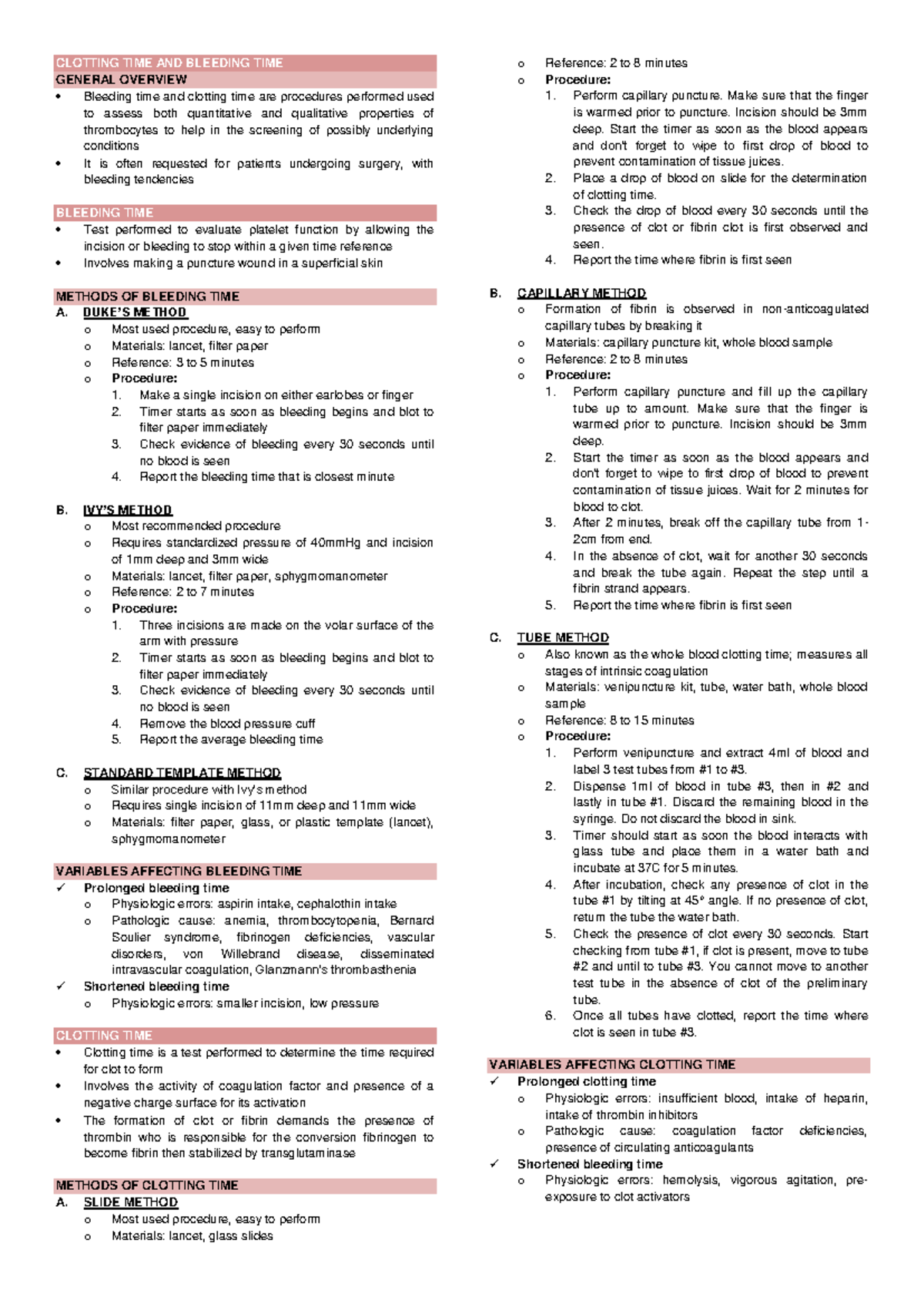CLOTTING & BLEEDING TIME: Overview & Methods for Lab Assessment - Studocu