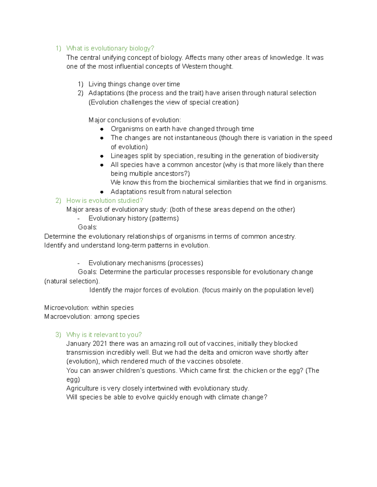 BIO120: Evolutionary Biology Overview and Key Concepts - Studocu