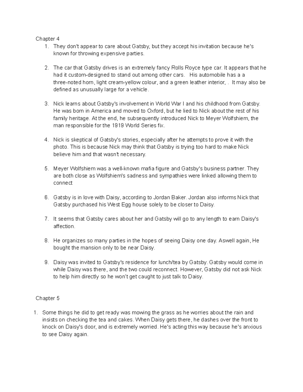 The Great Gatsby - Chapter 4-5 Study Notes & Analysis - Studocu