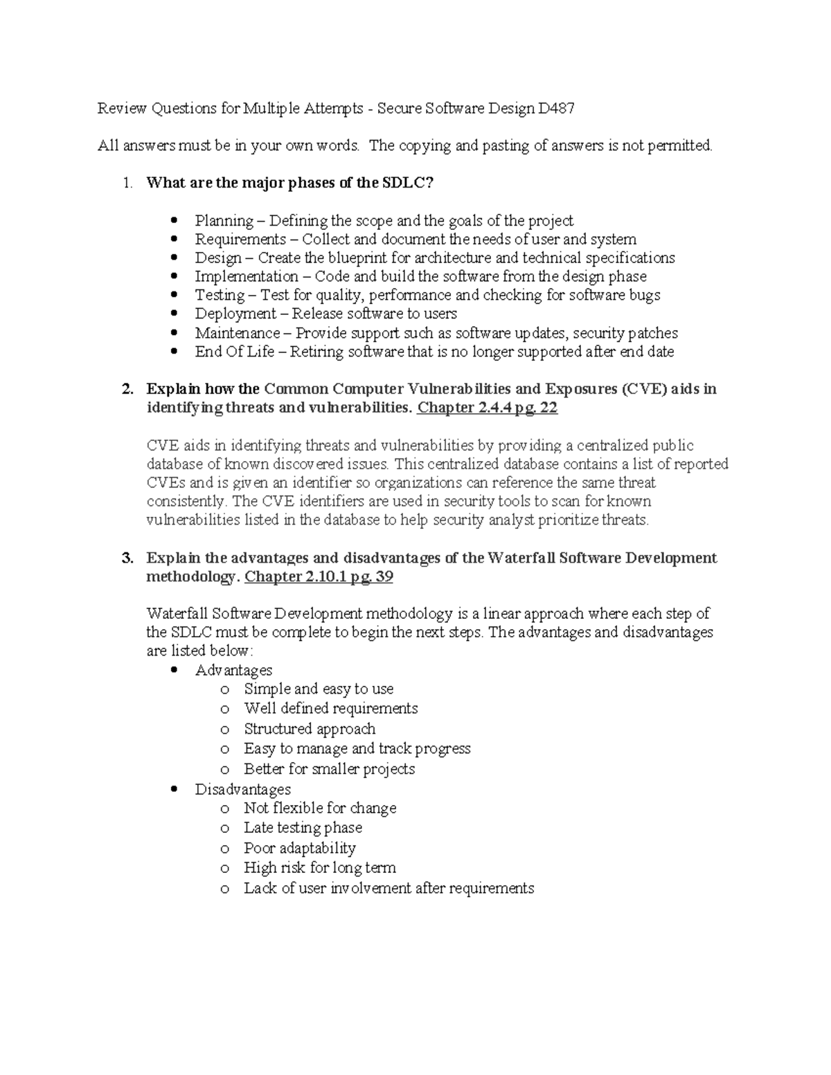 D487 Review Questions on Secure Software Design Concepts - Studocu