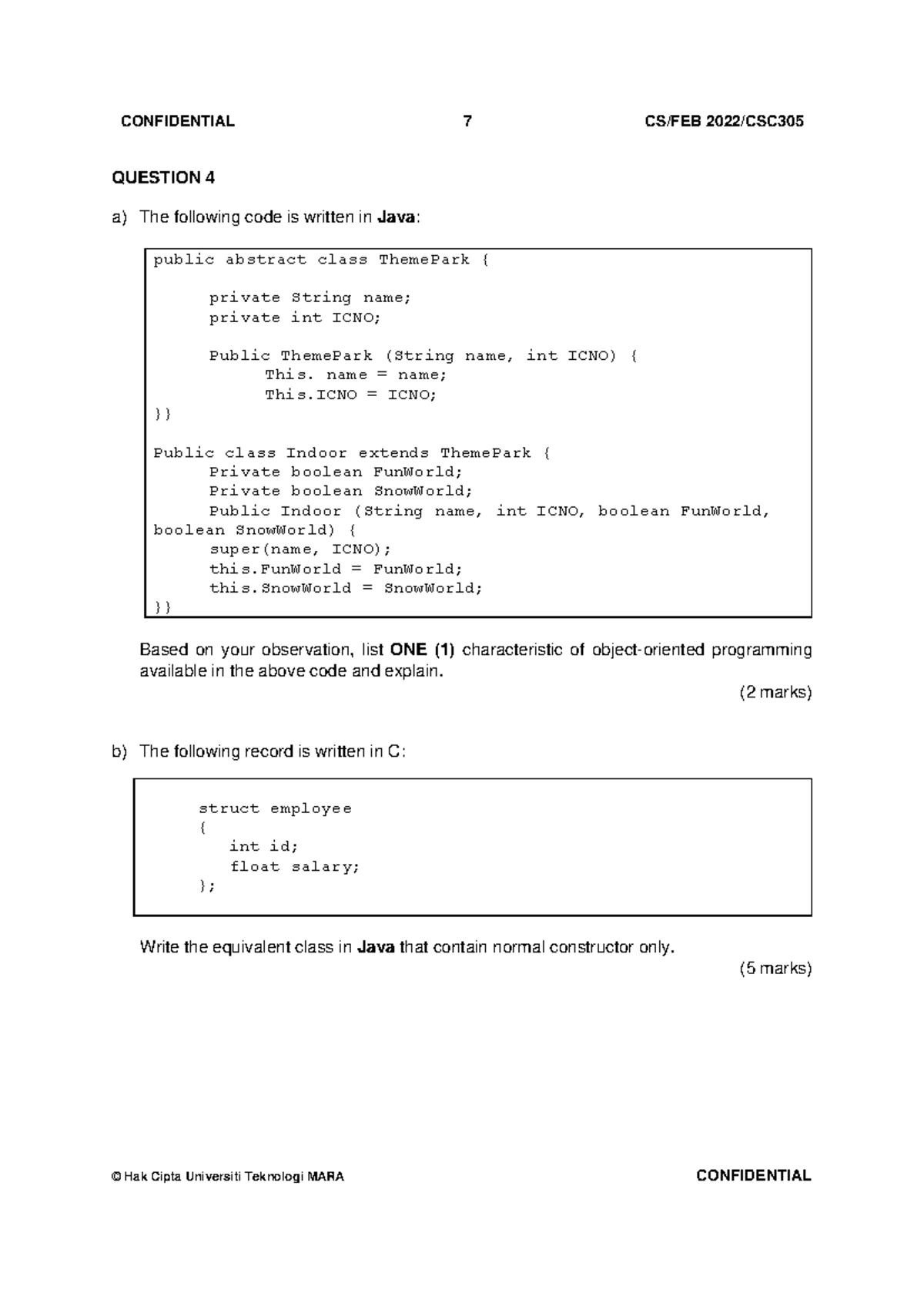 CSC305 Pass Year Questions on Java and C Programming Concepts - Studocu