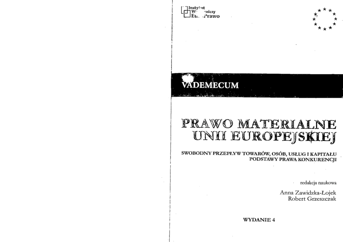 Zawidzka-Łojek A, Grzeszczak R - Prawo materialne Unii Europejskiej ...