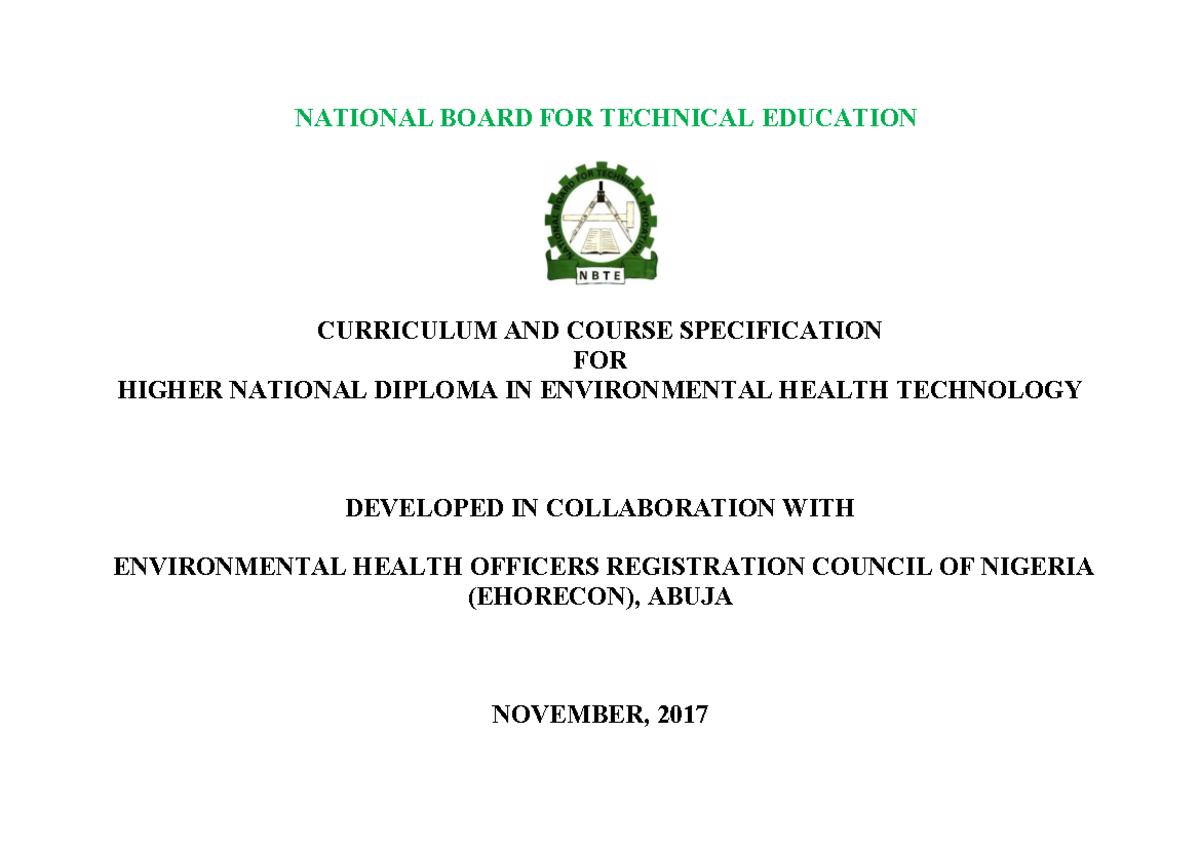HND in Environmental Health Technology Curriculum Overview - Studocu