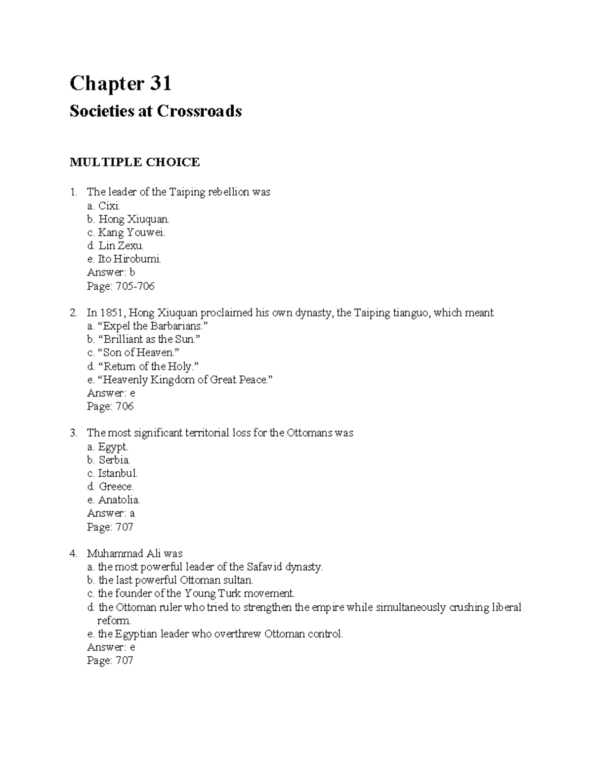 Bentley 5 TB CH31 - Societies at Crossroads MCQ Answer Key - Studocu