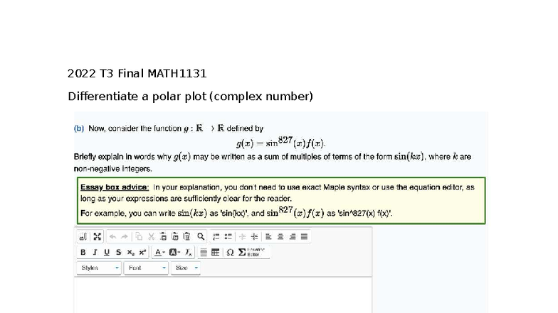 2022 T3 Final MATH1131 - MATH1131 - 2022 T3 Final MATH Differentiate a ...