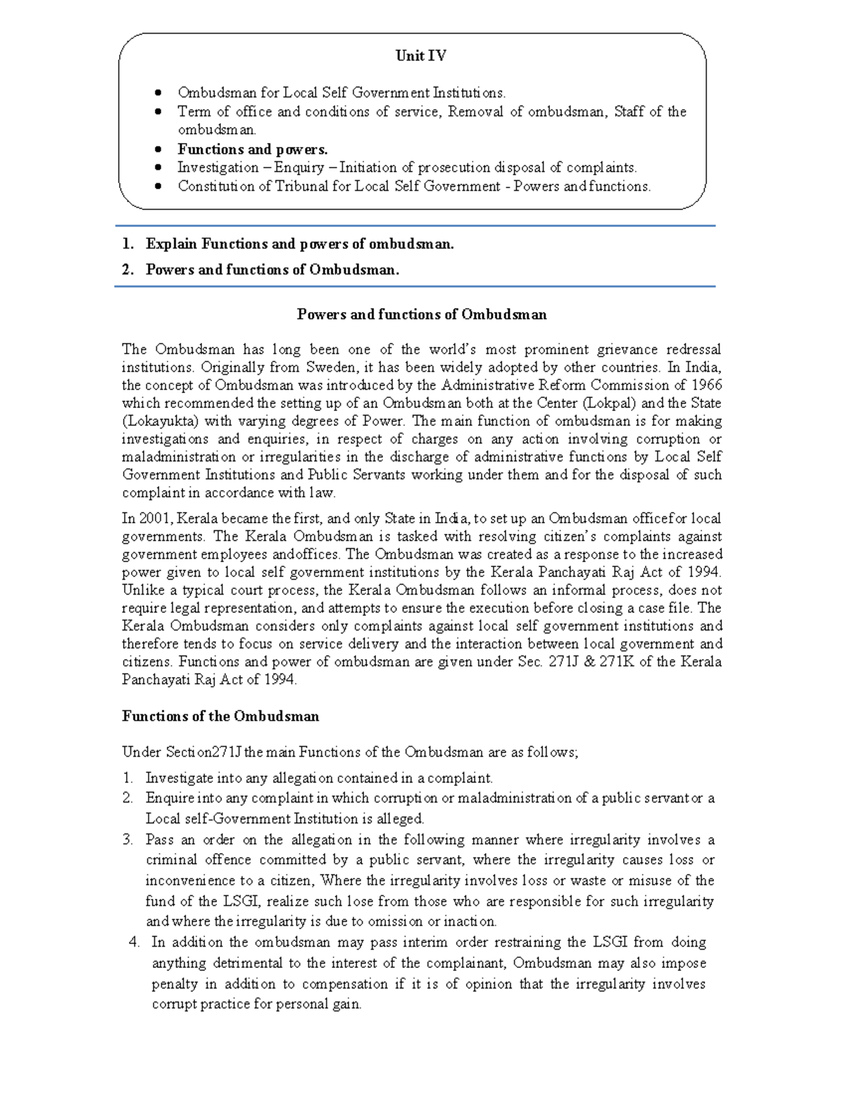 Functions and Powers of the Ombudsman: An In-Depth Analysis - Studocu