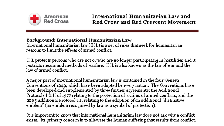 ICRC [1863] - International Humanitarian Law & Red Cross Overview - Studocu