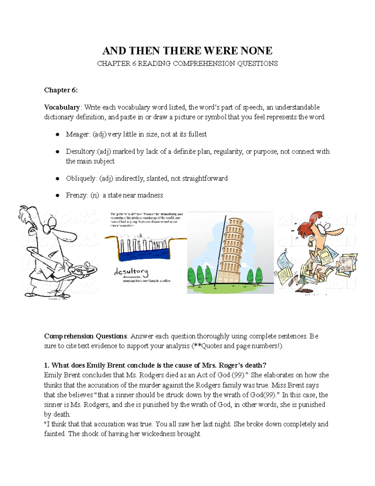 Chapter 6 Questions - AND THEN THERE WERE NONE CHAPTER 6 READING ...
