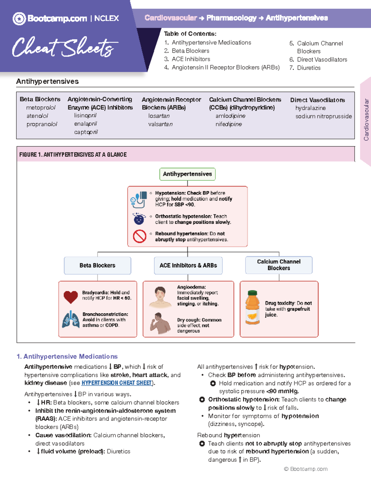 Antihypertensives Cheat Sheet: Key Medications & Considerations - Studocu