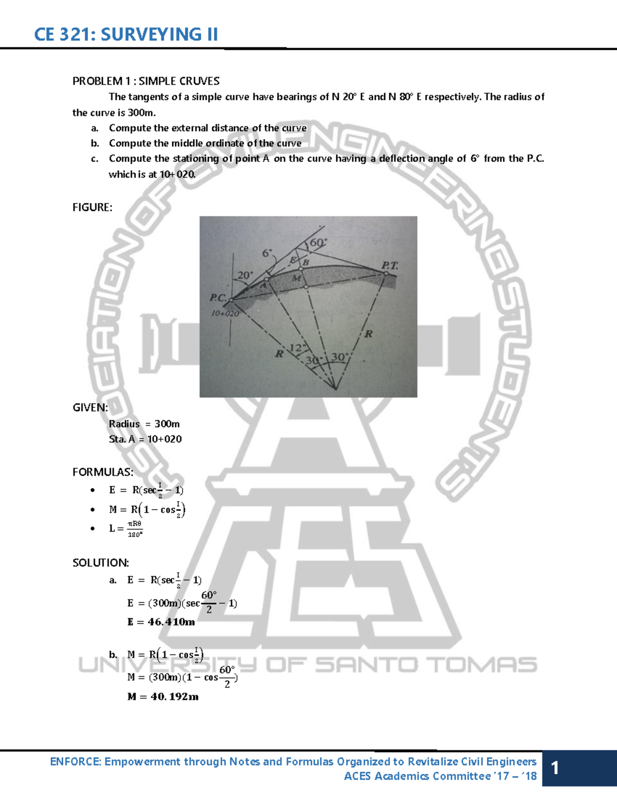 CE 321 - CE 321: SURVEYING II PROBLEM 1 : SIMPLE CRUVES The tangents of a simple curve have ...