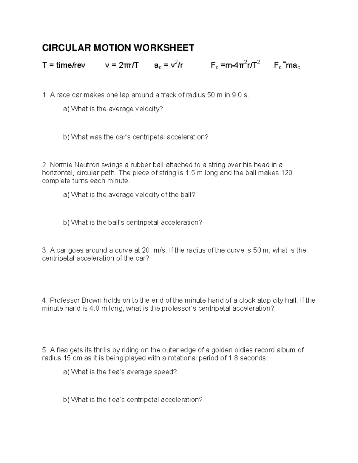 CIRCULAR MOTION WORKSHEET (WS.Circular-Motion) - Studocu