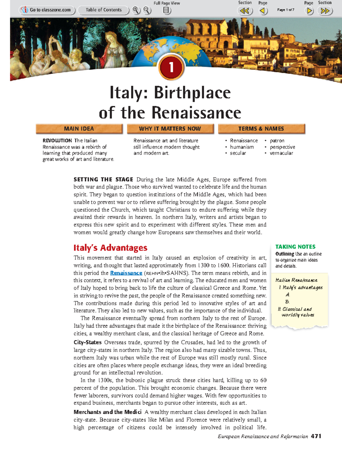 Italy: Birthplace of the Renaissance - Key Readings and Insights - Studocu