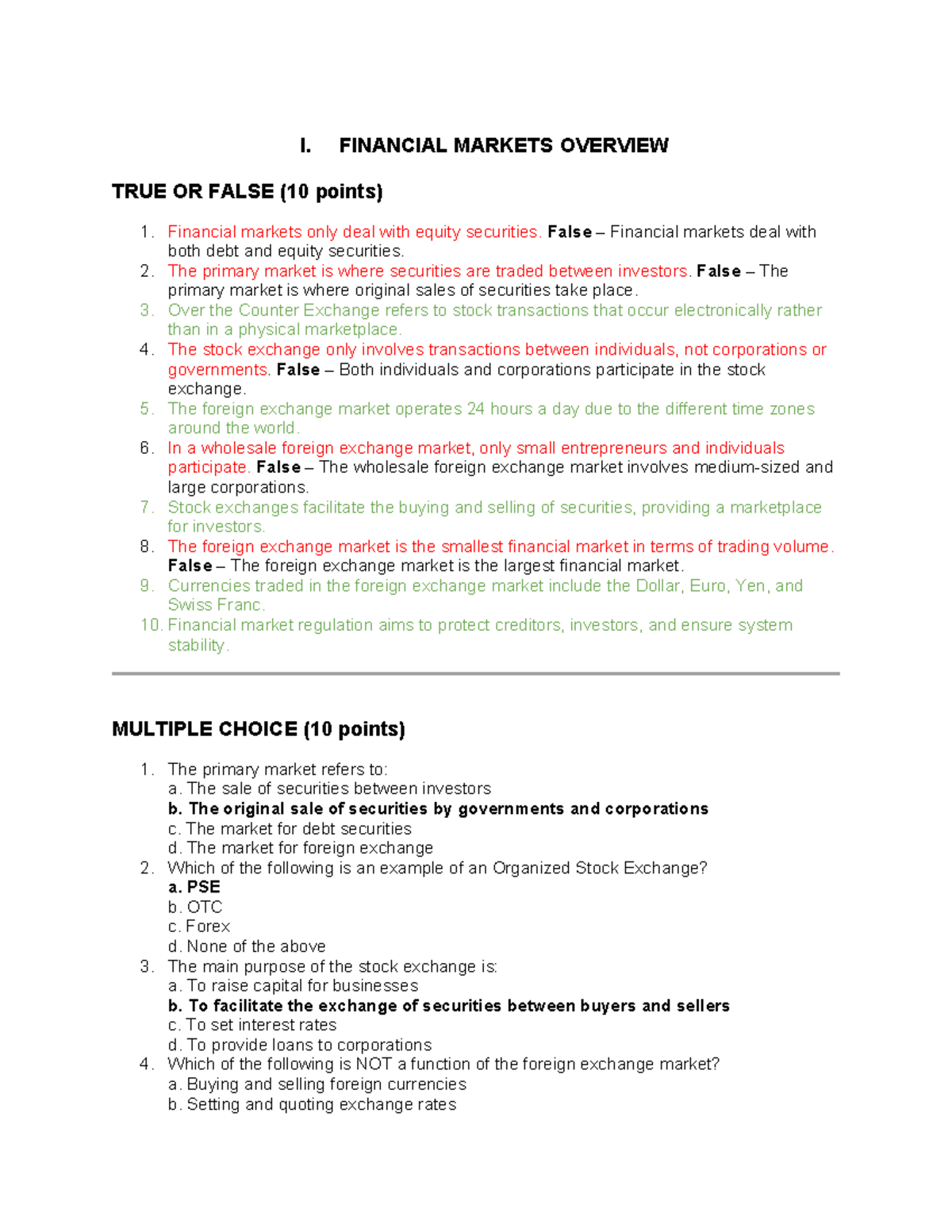 Financial Markets Overview - Notes for FIN 101 Final Exam - Studocu