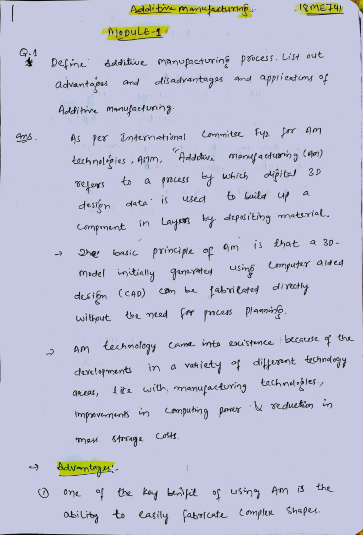 Additive Manufacturing (AM) Module 1 Overview and Key Concepts - Studocu