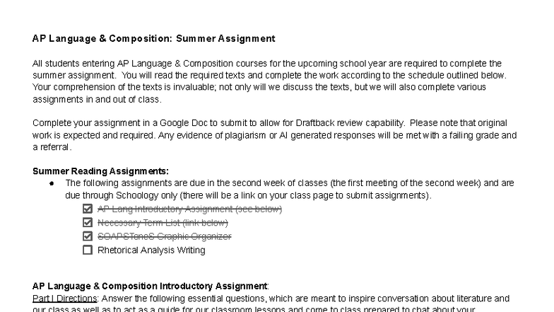 AP Lang Comp: Summer Assignment Overview & Rhetorical Analysis Guide ...