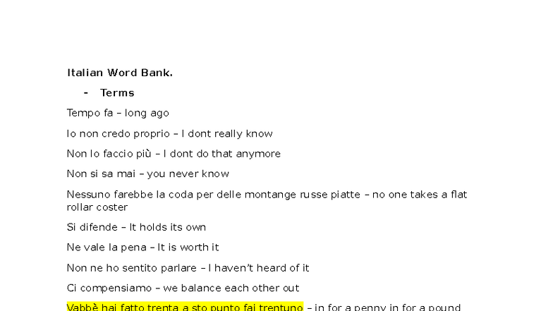 Italian Word Bank - Essential Phrases for Speaking & Writing Exams ...