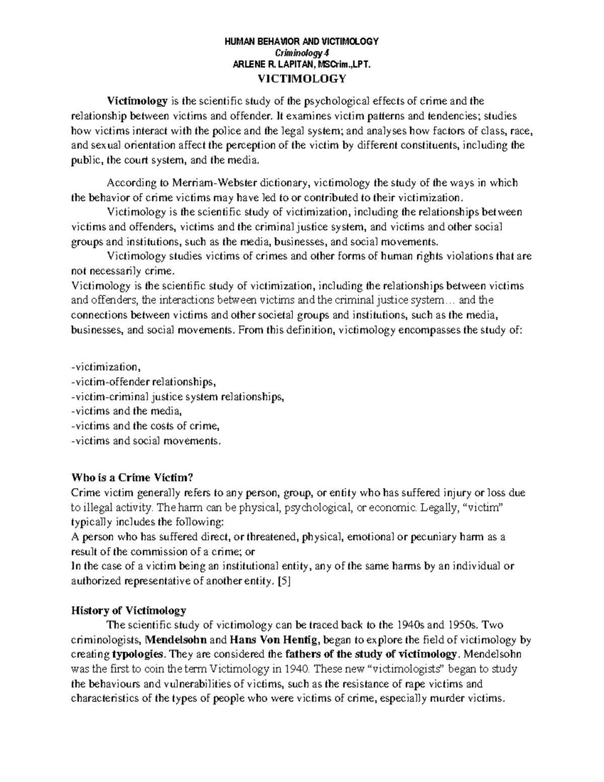 Victimology Study Notes - Criminology 4: Understanding Victim Behavior ...