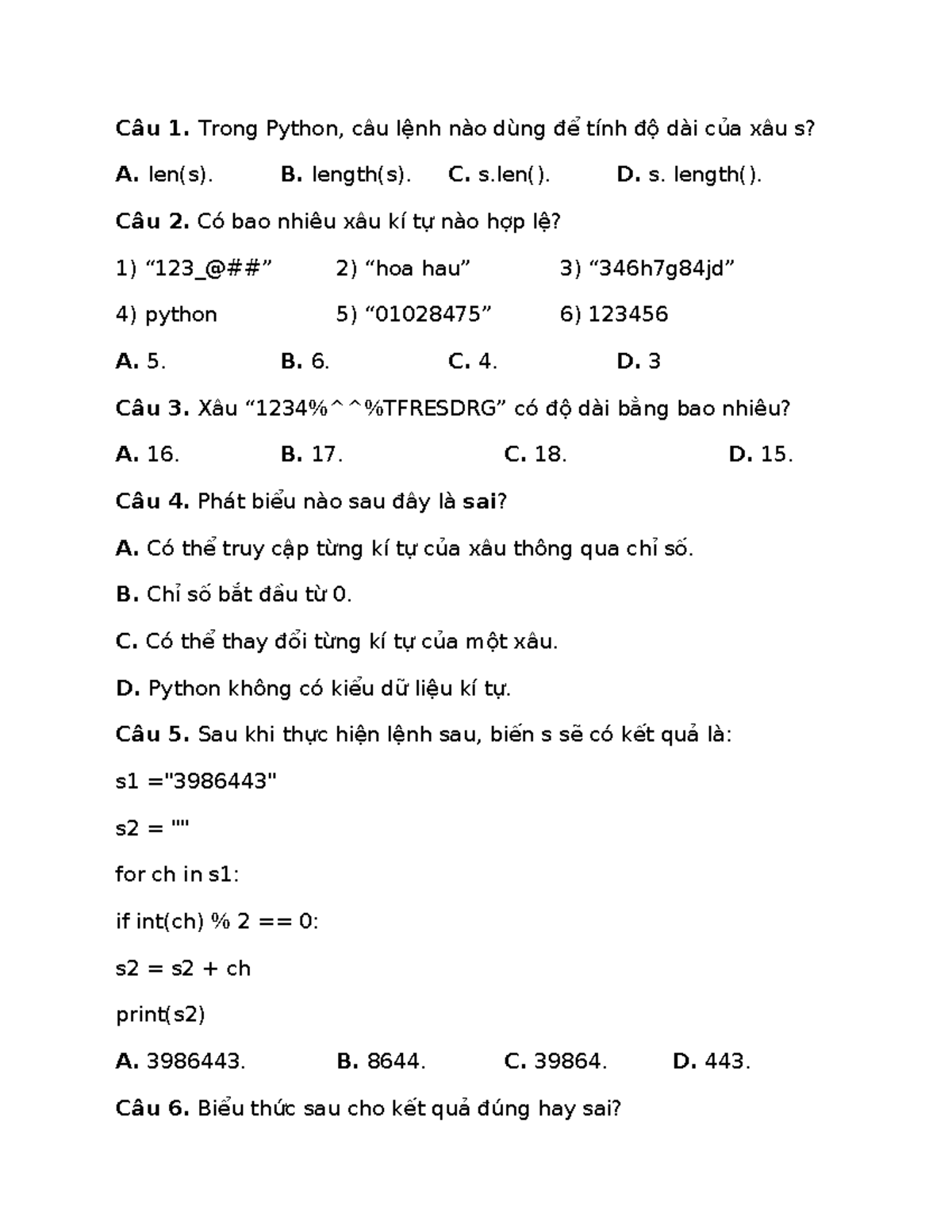 TNBai 24-Tin10 - Python Quiz Questions and Answers - Studocu