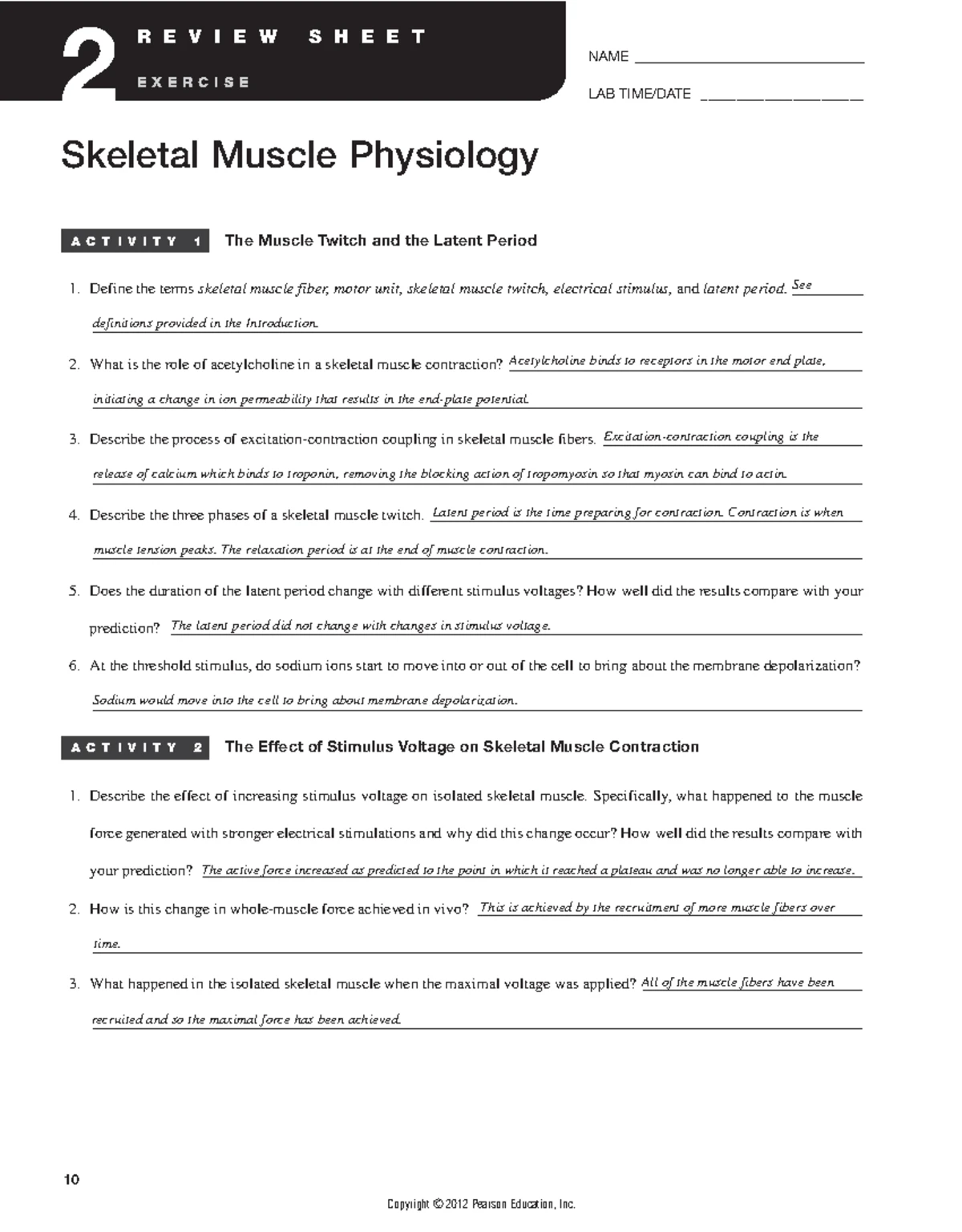 Physio Ex Exercise 5 Activities 1-7 Review Sheets - NAME