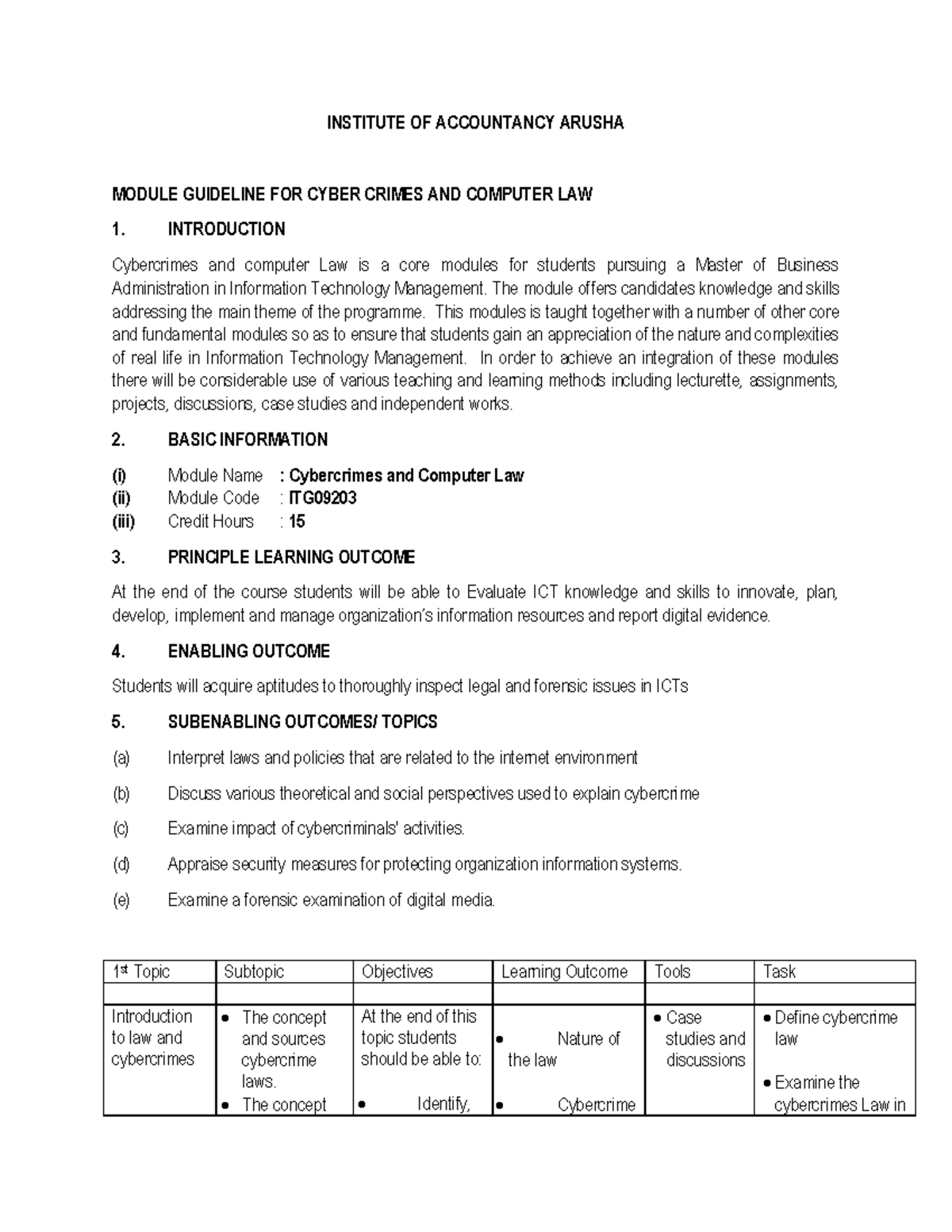 Cybercrime module guideline 21 - INSTITUTE OF ACCOUNTANCY ARUSHA MODULE ...