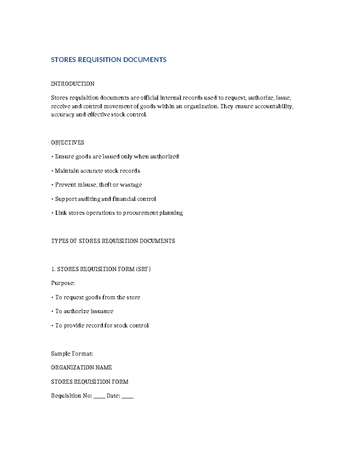 Stores Requisition Documents Overview and Importance - Studocu