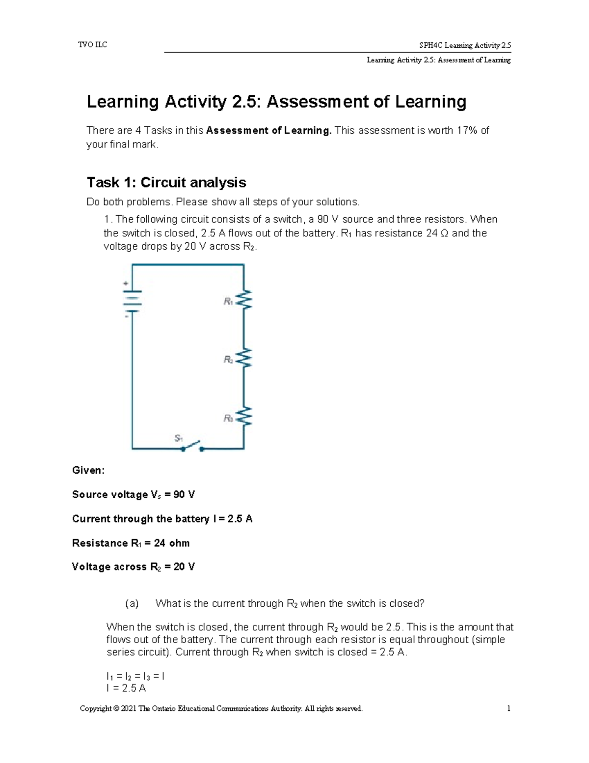 Sph4c 10 Learning Assessment: Electricity & Magnetism Tasks - Studocu