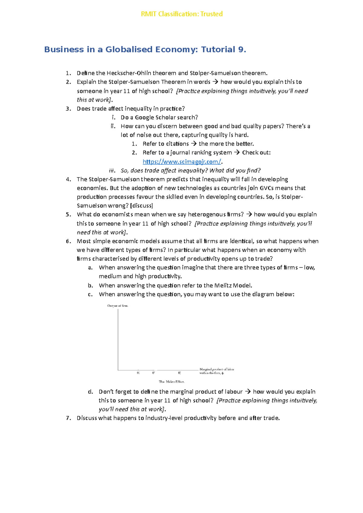 Tutorial 9 - Business in a Globalised Economy: Tutorial 9. Define the Heckscher-Ohlin theorem ...