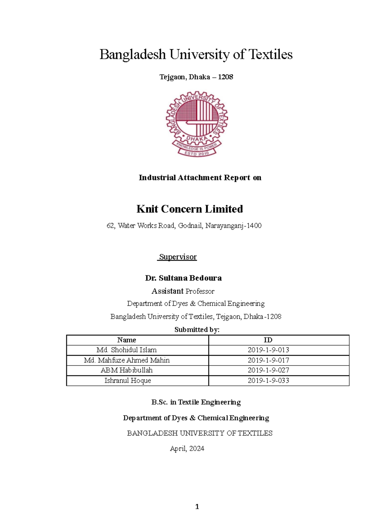 Internship Final Report: Industrial Attachment at Knit Concern Ltd ...