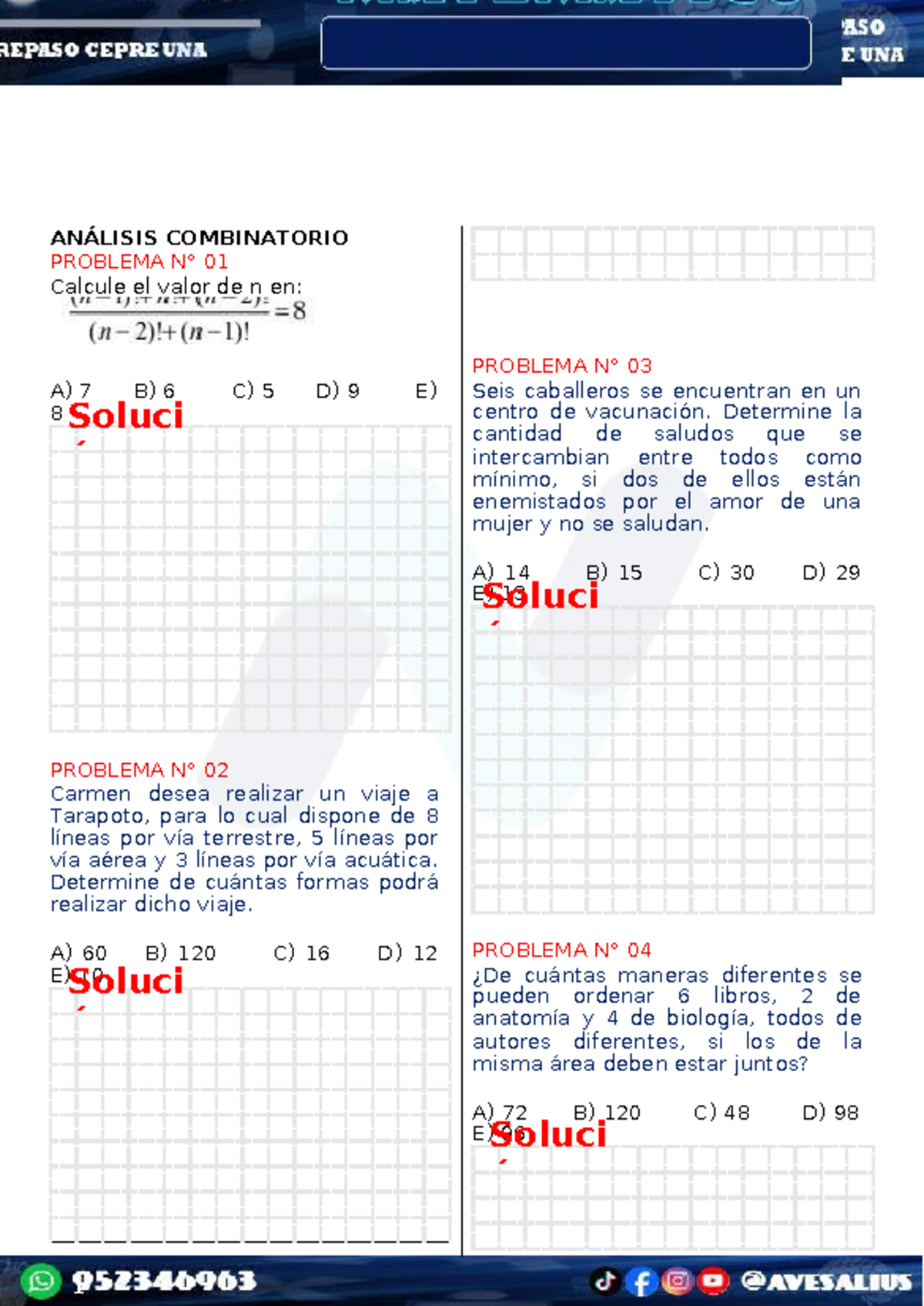 ANÁLISIS COMBINATORIO - PROBLEMAS Y SOLUCIONES (Rm sem 13) - Studocu