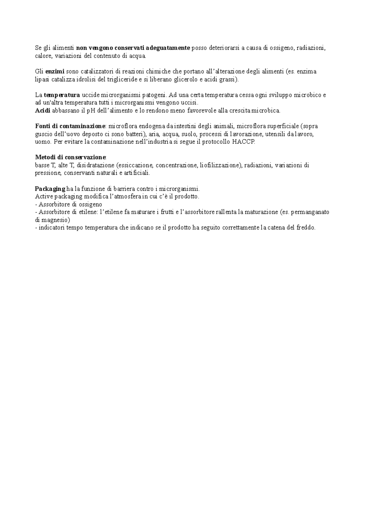 Orale - Riassunto per Esame di Conservazione degli Alimenti - Studocu