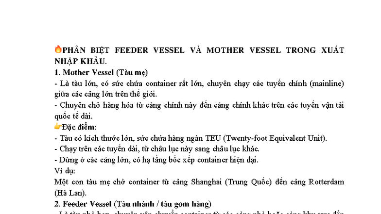 PHÂN BIỆT FEEDER VESSEL VÀ MOTHER VESSEL TRONG XUẤT NHẬP KHẨU - Studocu