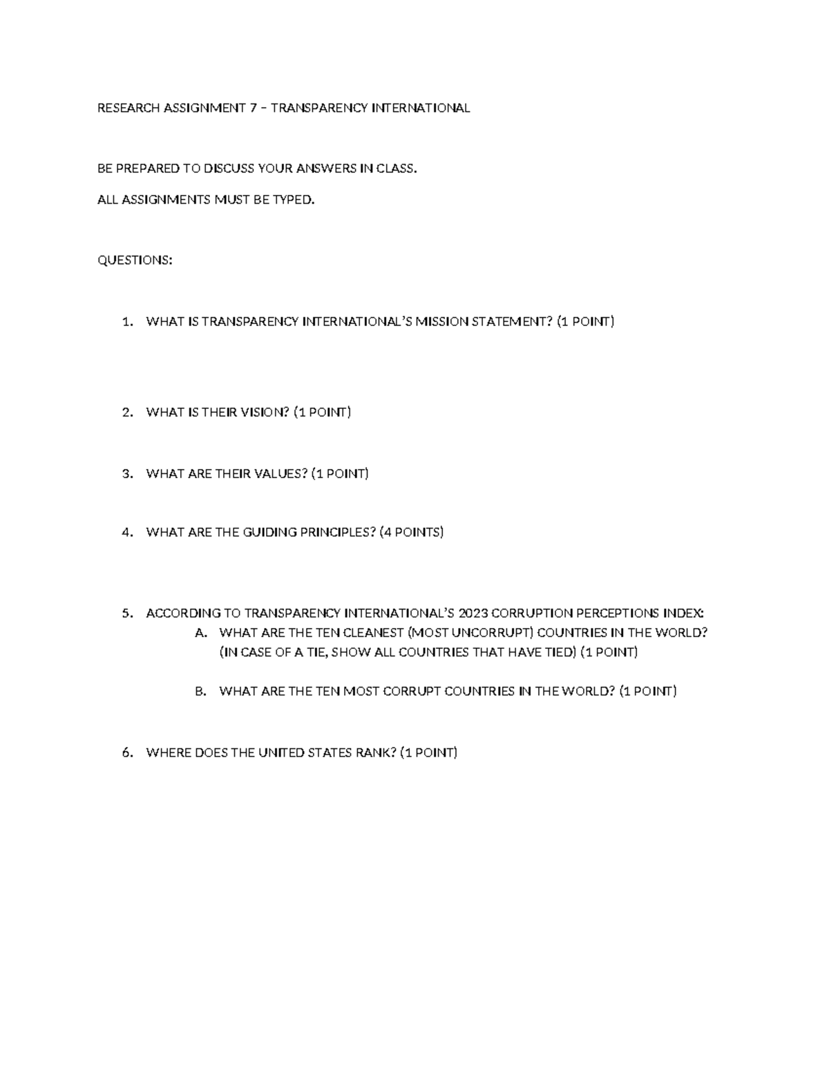 Research Assignment 7: Transparency International Overview & Discussion ...