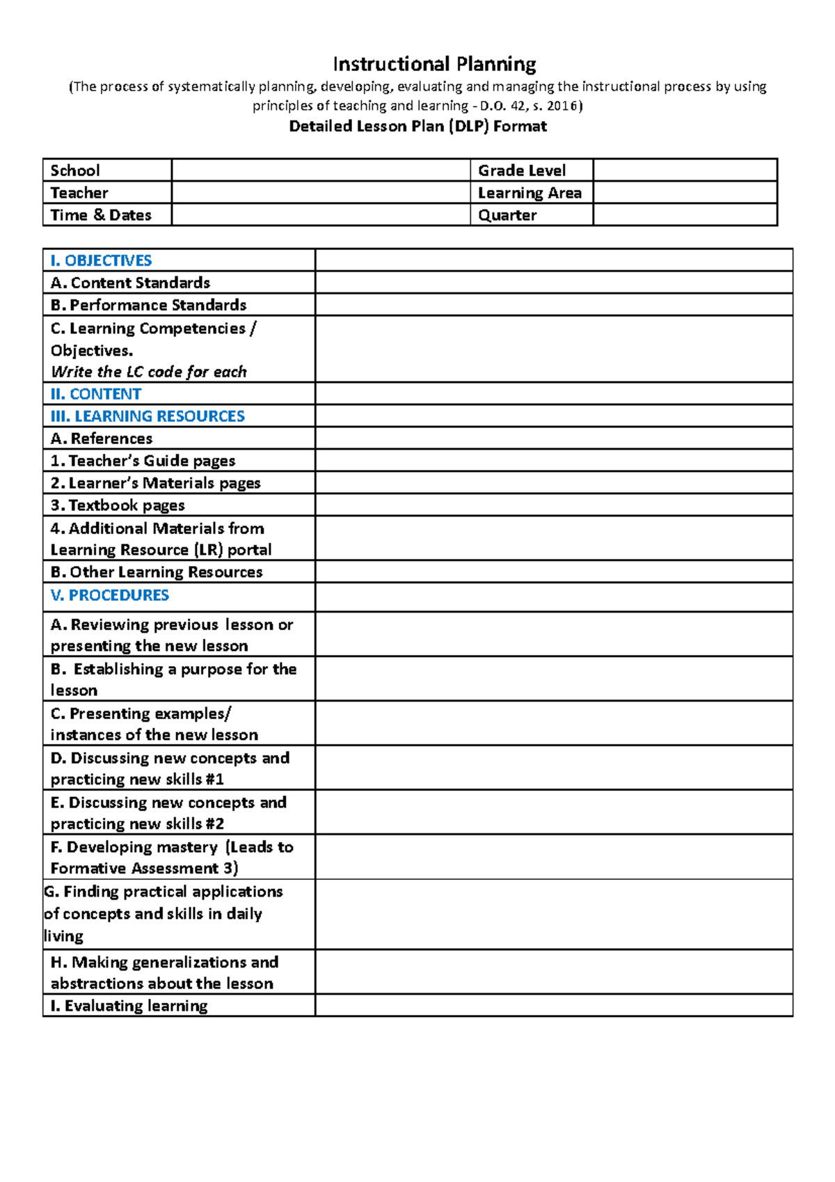 SDLP Template: Comprehensive Guide for Detailed Lesson Planning - Studocu