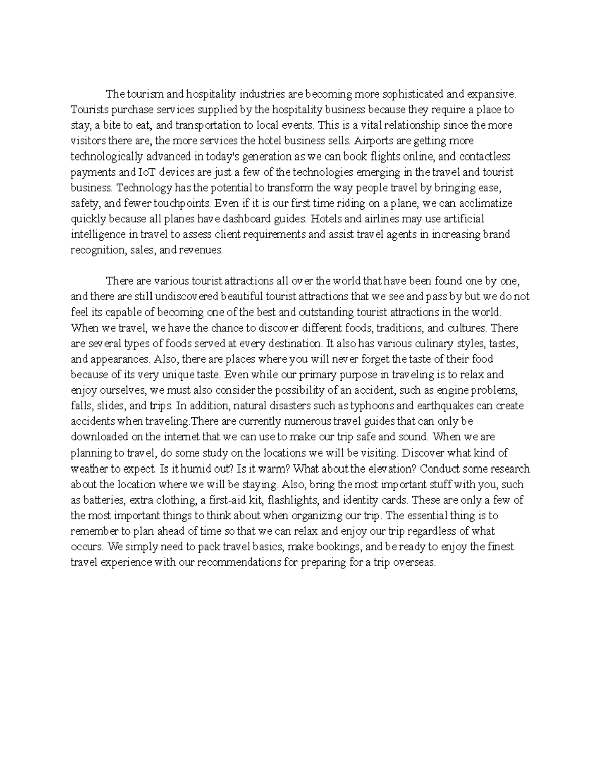 Reflection Paper on Tourism and Hospitality Trends and Tips - Studocu