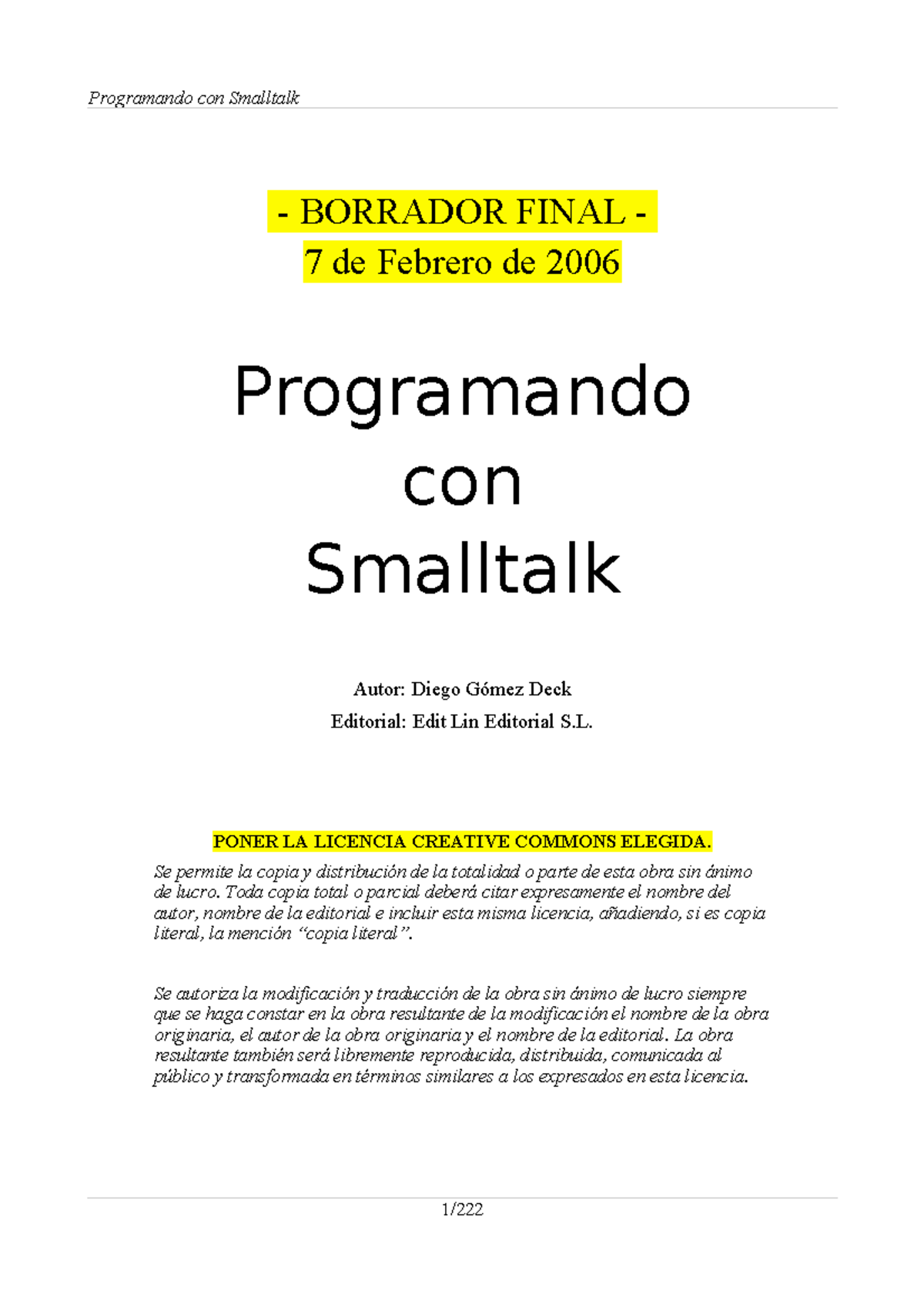 P.UUA9.bABBL Final Draft: Programando Con Smalltalk - Studocu